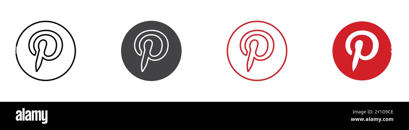 Printerest icon Logo sign in thin line outline set and group collection ...