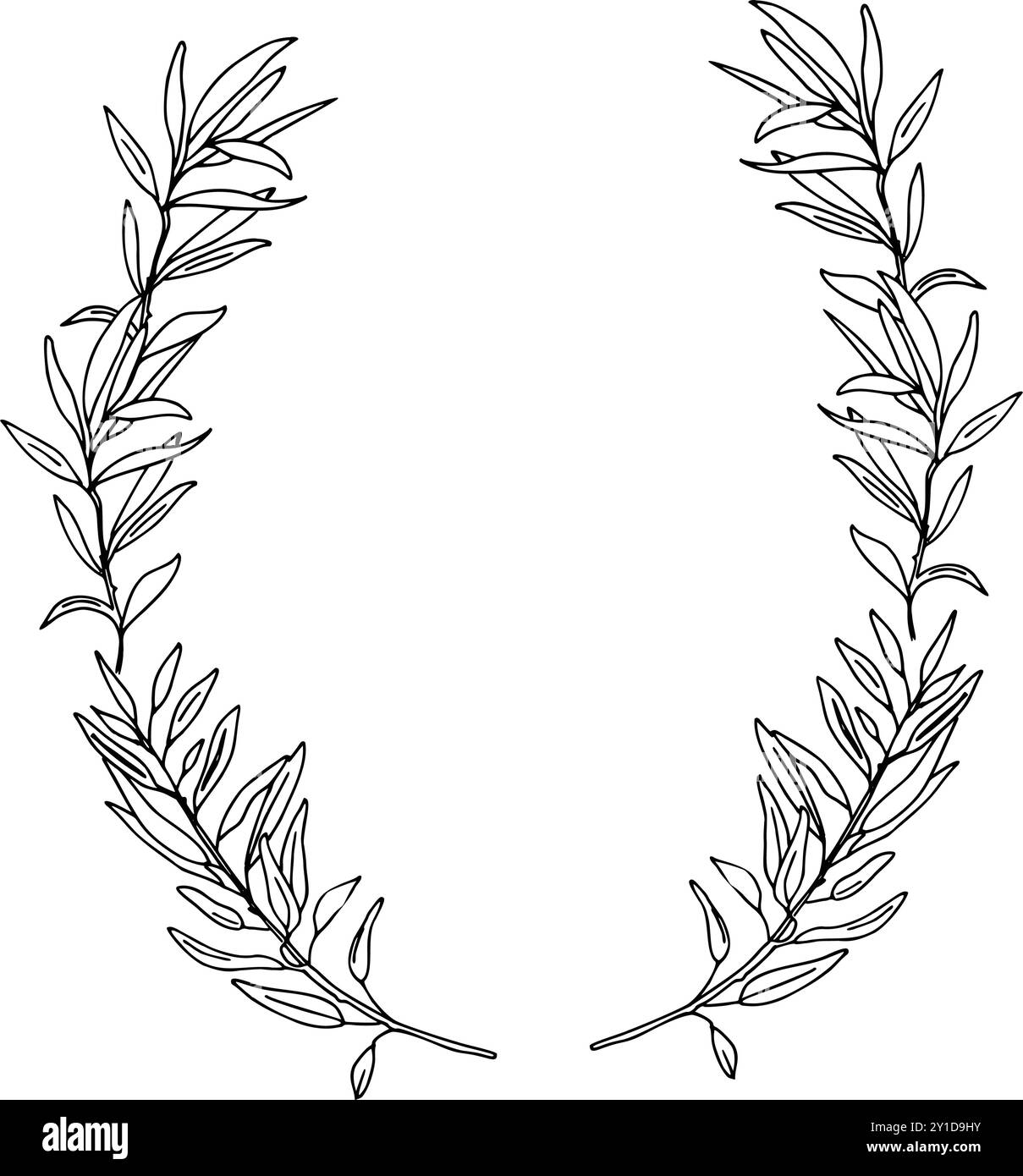 Olive Wreath. Hand drawn Vector illustration, floral Line art. Can be ...