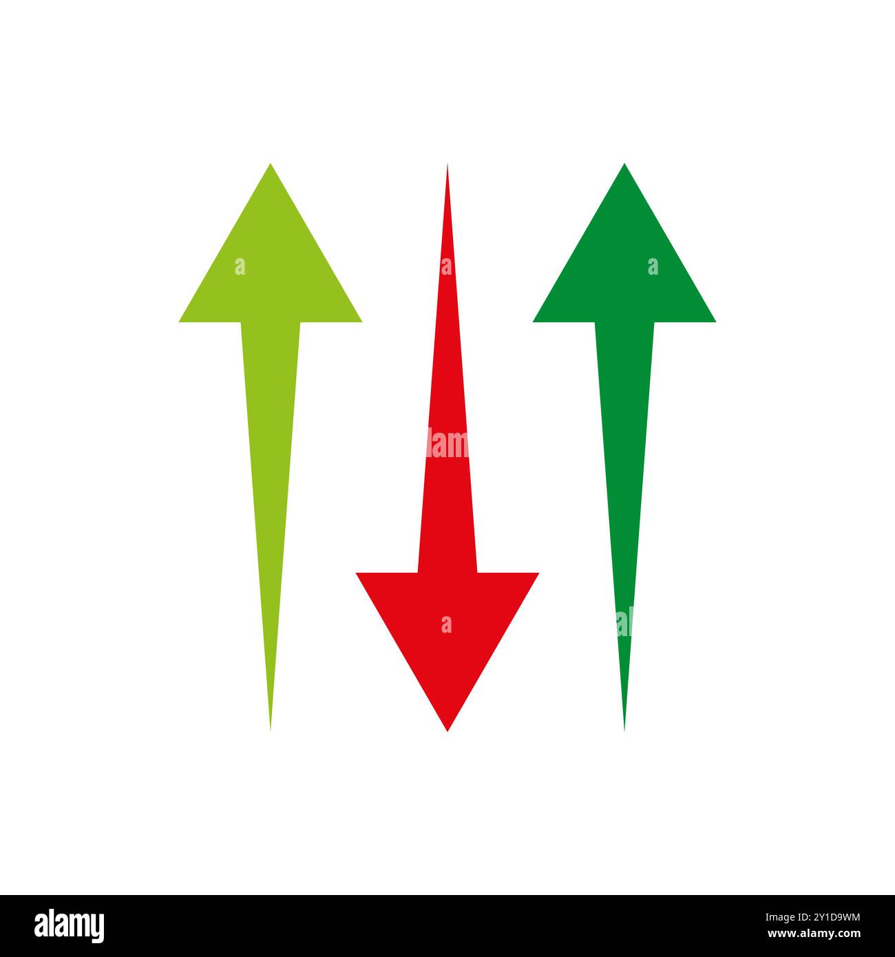 Red down arrow symbol. Two green up arrows. Directional comparison ...