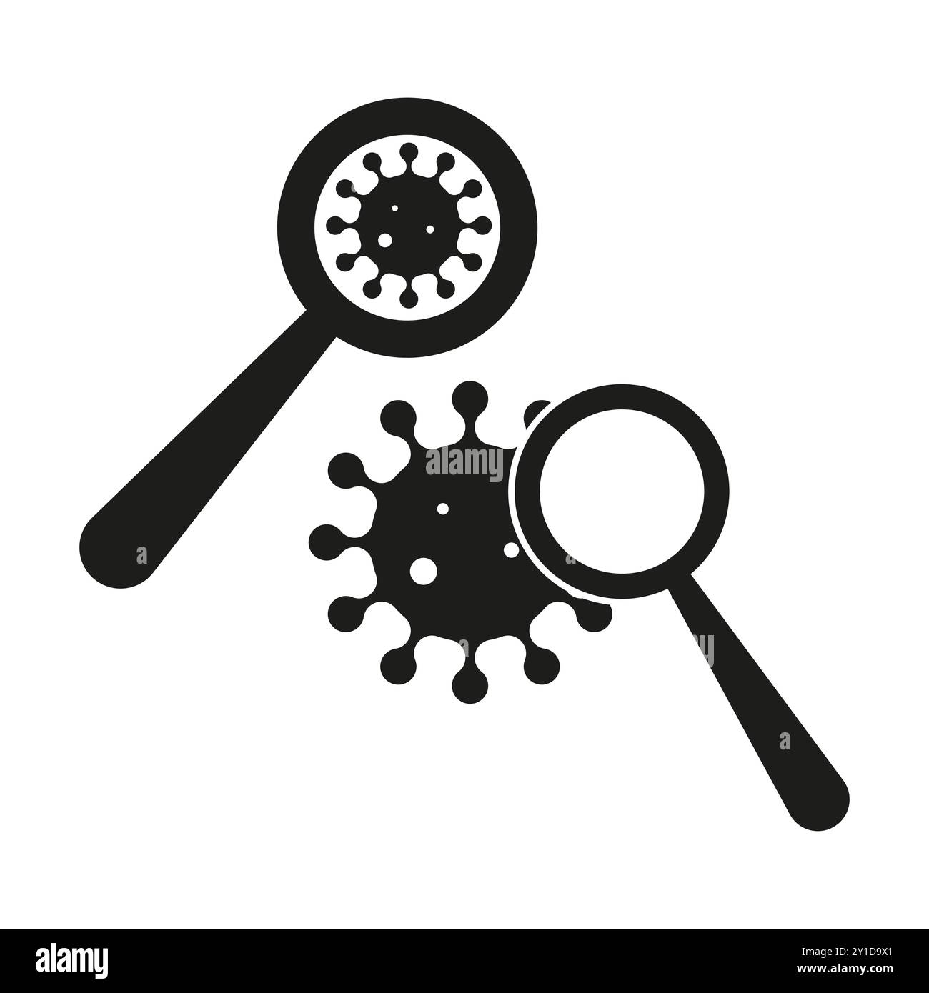 Virus icon. Magnifying glass symbol. Microscopic view concept ...