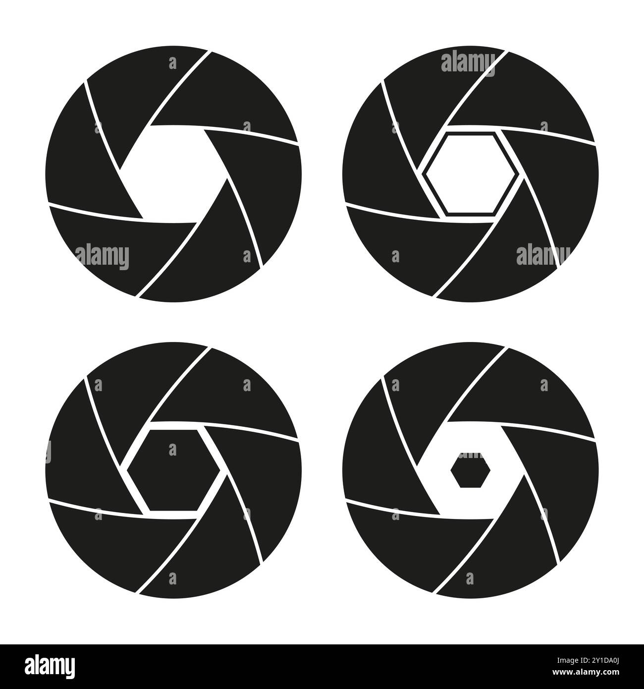 Camera shutter icon. Aperture symbol set. Black circular shapes. Vector ...