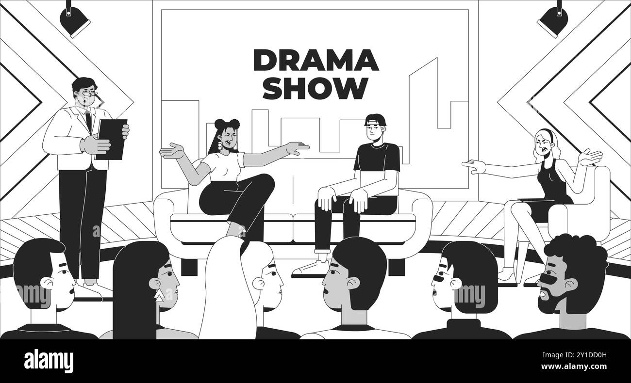 Social issue TV show black and white line illustration Stock Vector ...
