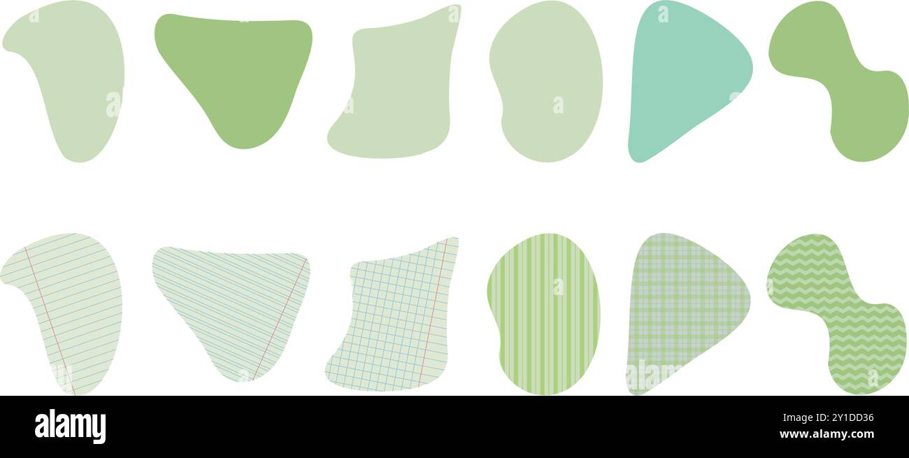 Set of organic irregular green blob shapes with cell, line textures ...