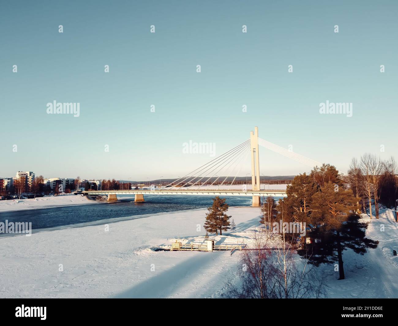 Aerial shot Lumberjack Candlestick Bridge in Rovaniemi, Lapland Stock ...