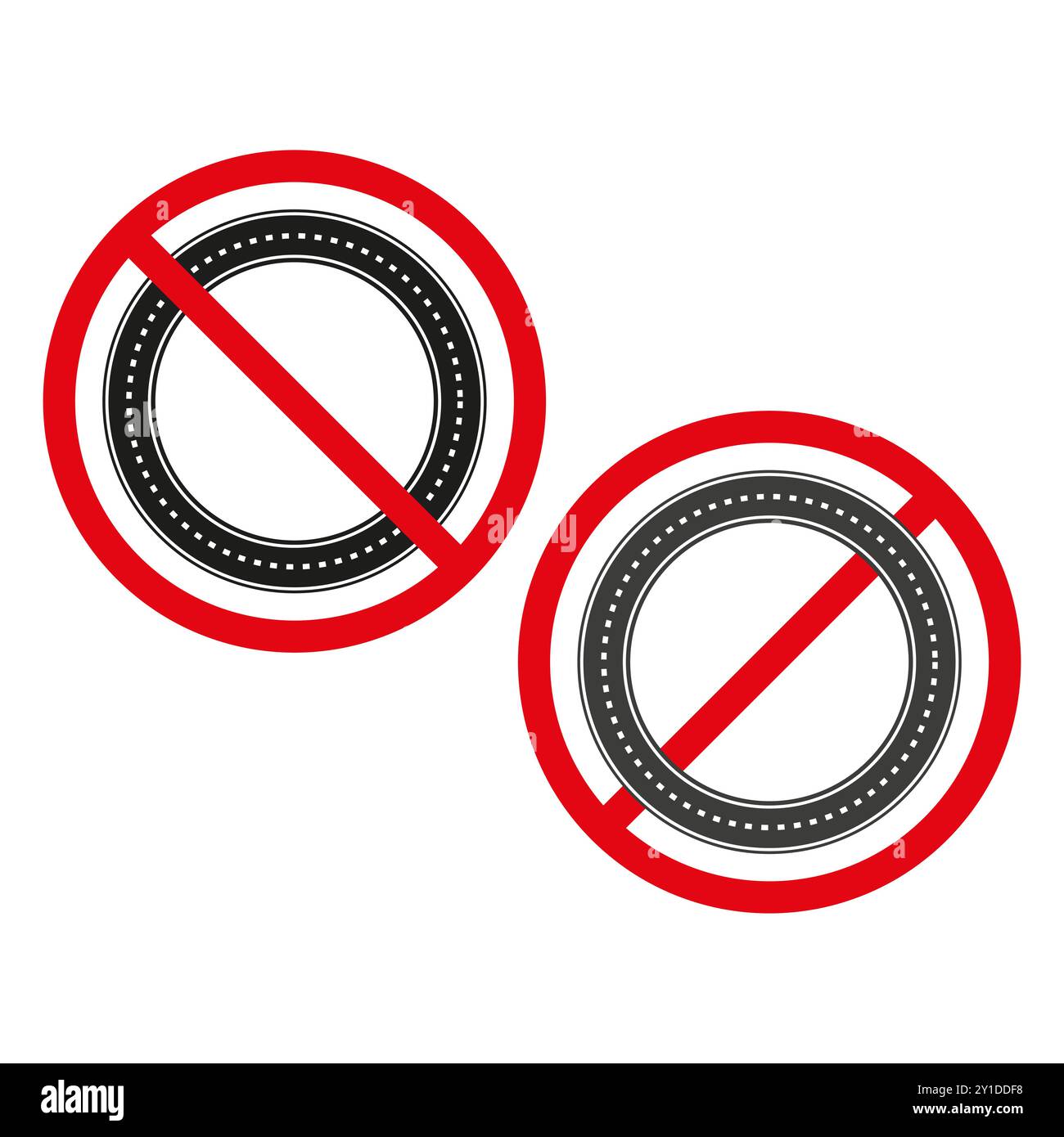 Prohibition road sign. No circular track. Red outline circles. Detailed ...