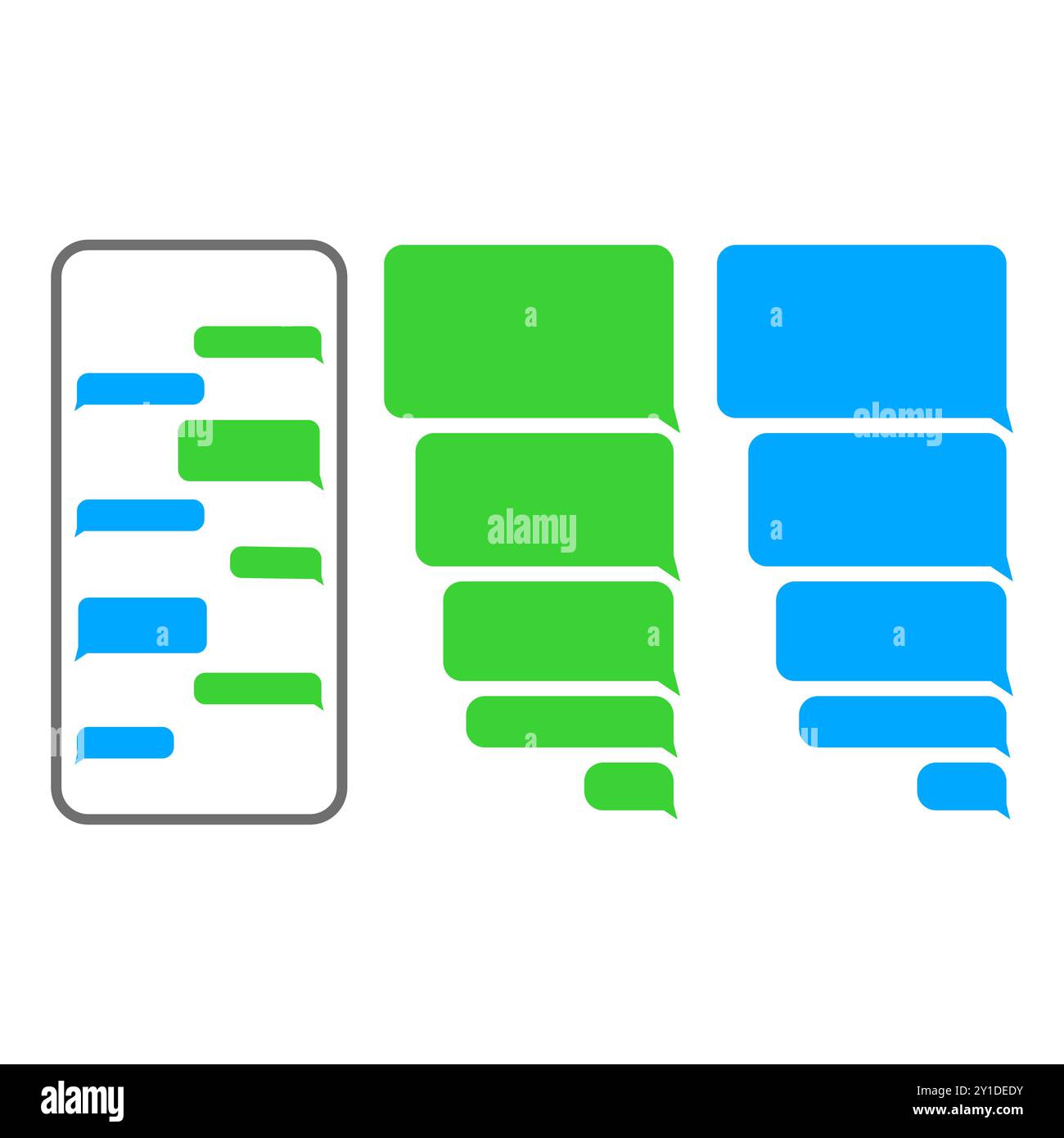 Messaging icon set. Green and blue bubbles. Vector chat symbols. Simple communication graphic ...