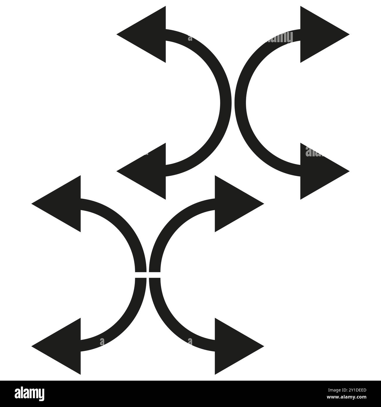 Black circular arrows. Directional flow symbols. Geometric arrow pattern. Vector icon design ...
