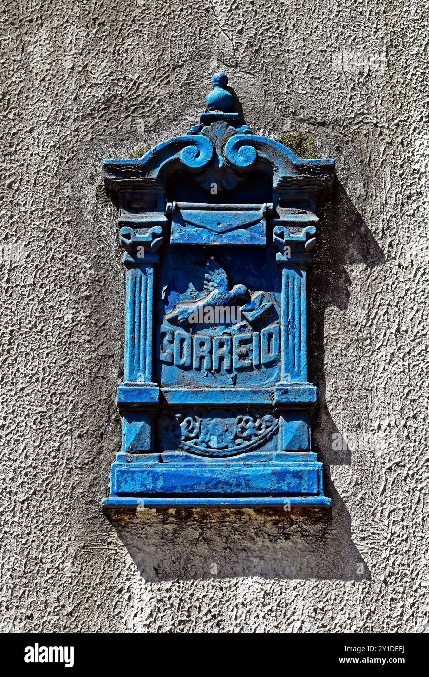 Ancient blue mail box on wall in Tijuca neighborhood, Rio de janeiro ...