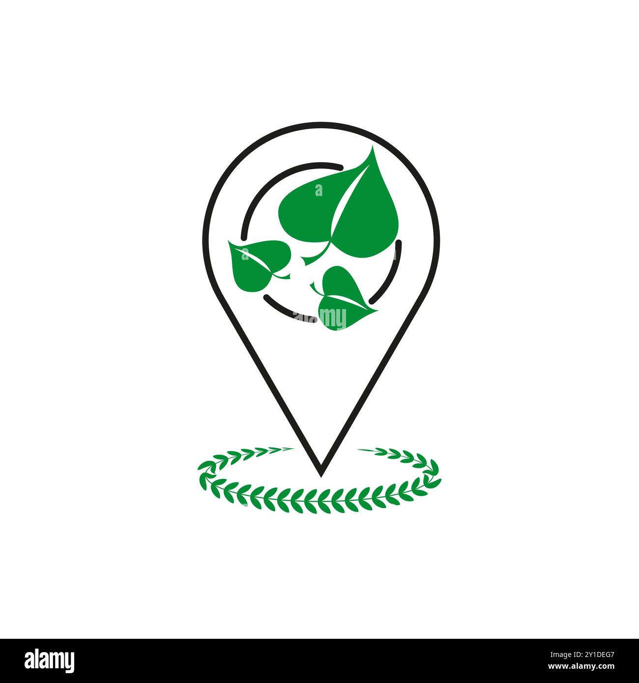 Eco location icon. Green leaves symbol. Environmental pointer graphic ...