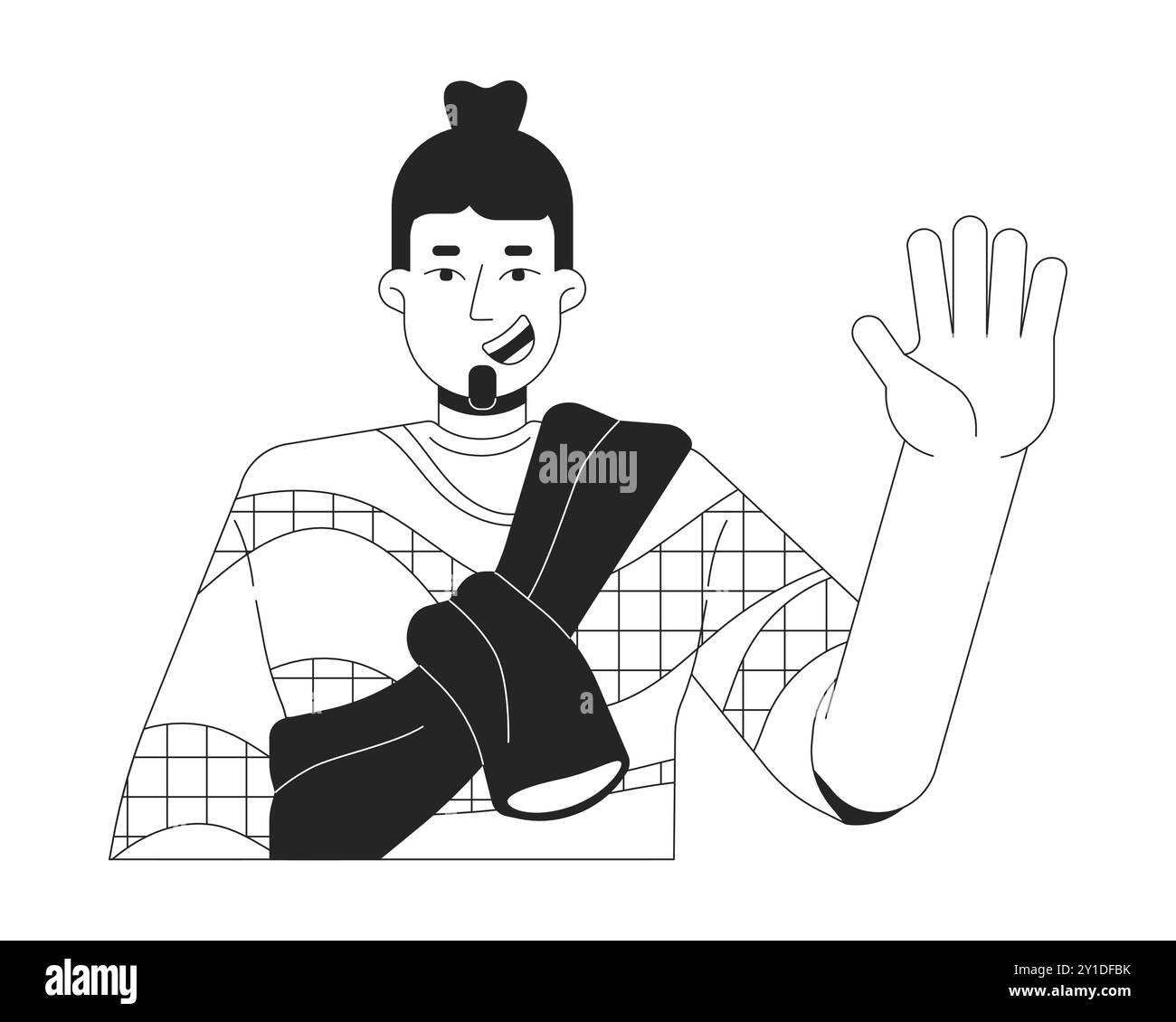 Casual fashion caucasian man waving hand black and white 2D line cartoon character Stock Vector ...