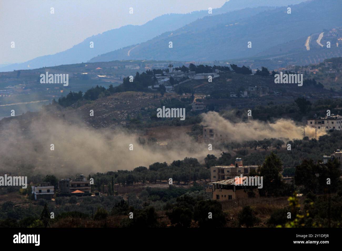 Qliyaa, Lebanon. 06th Sep, 2024. Heavy white smoke billows from between ...