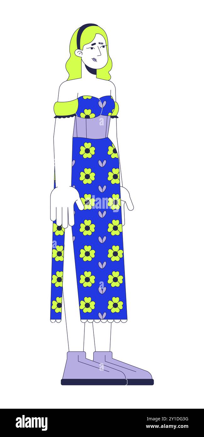 Pensive caucasian woman 2D linear cartoon character Stock Vector Image ...