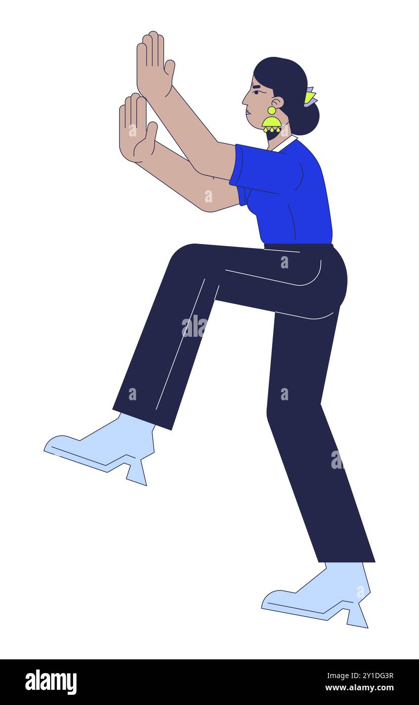 Indian woman pushing forward 2D linear cartoon character Stock Vector ... Indian woman pushing forward 2D linear cartoon character Stock Vector ...