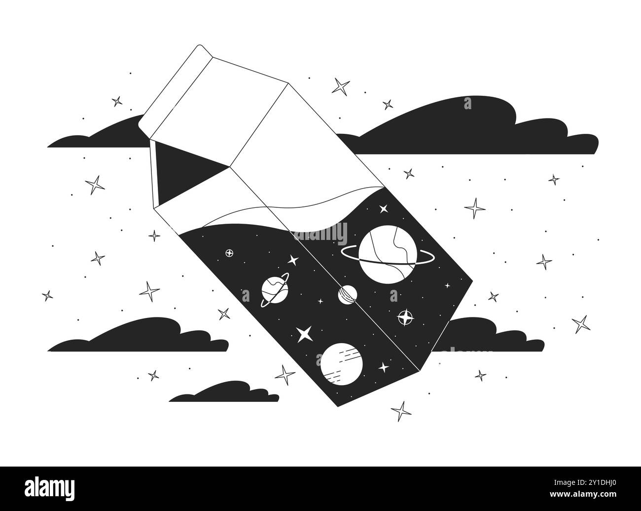 Cosmic milk in night sky black and white 2D illustration concept Stock ...