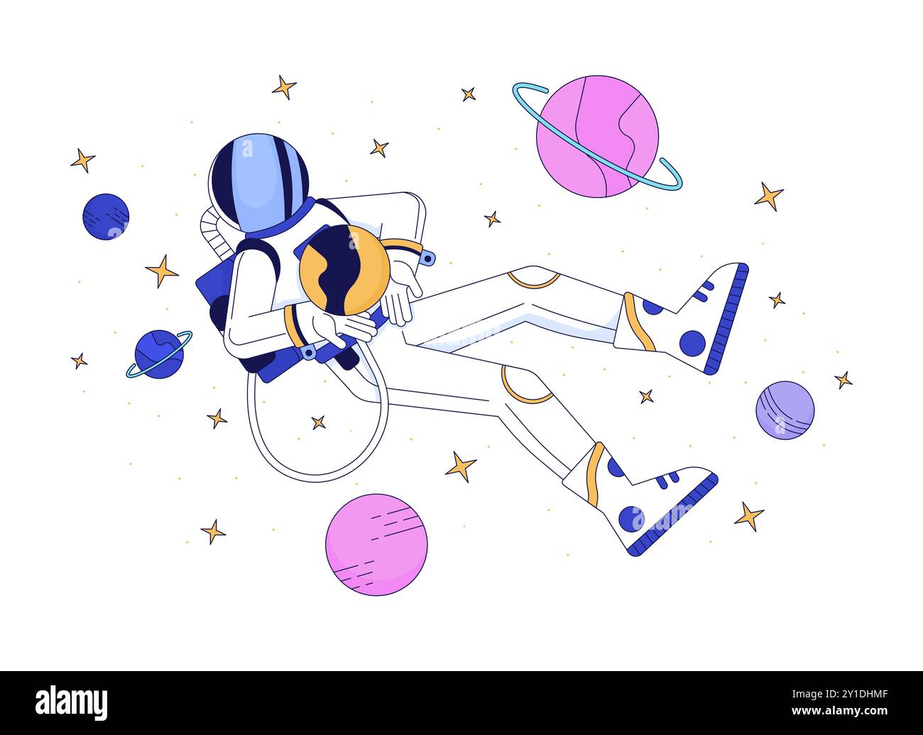 Astronaut in outer space line cartoon flat illustration Stock Vector ...