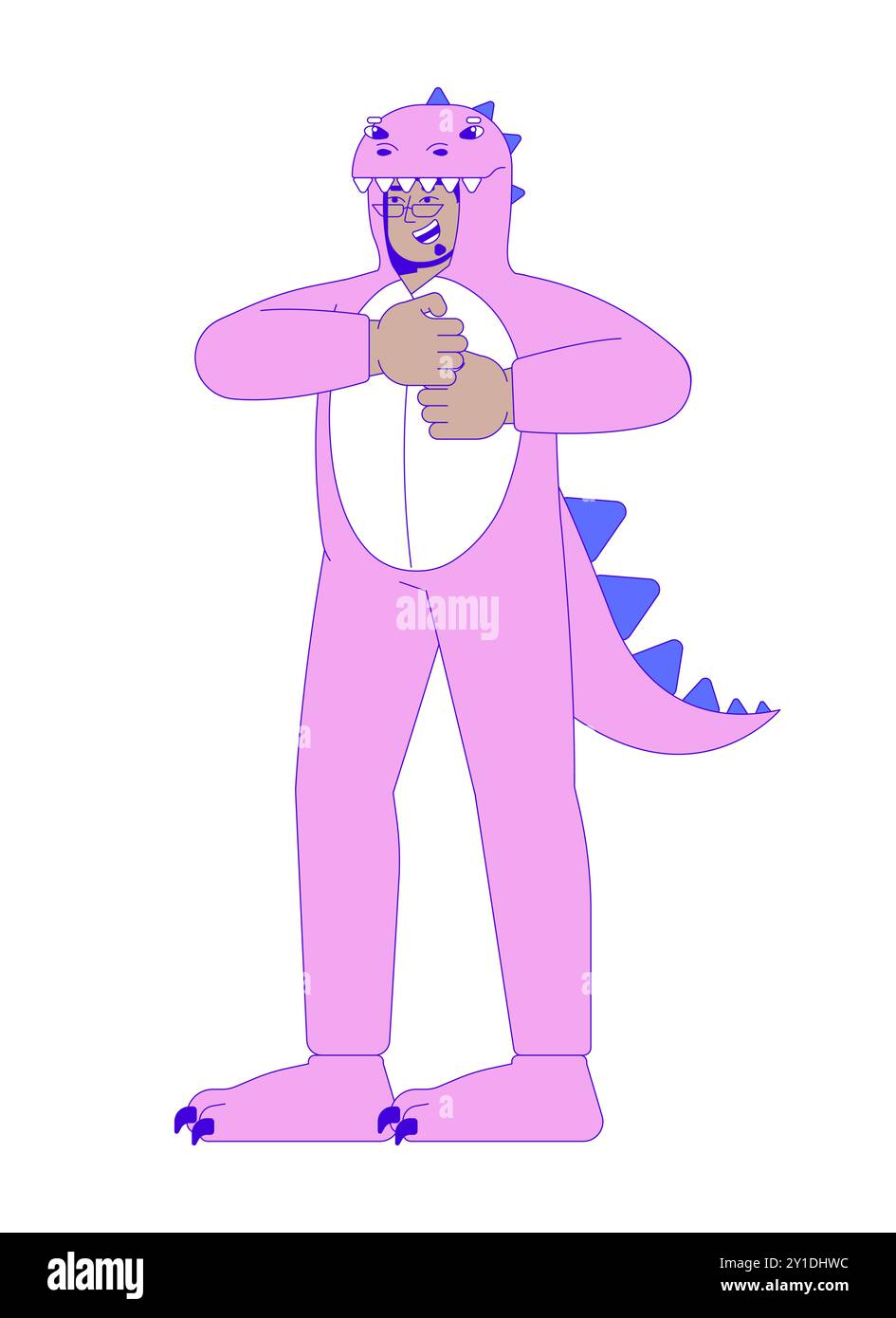 Kigurumi dinosaur onesie man happy dancing 2D linear cartoon character ...