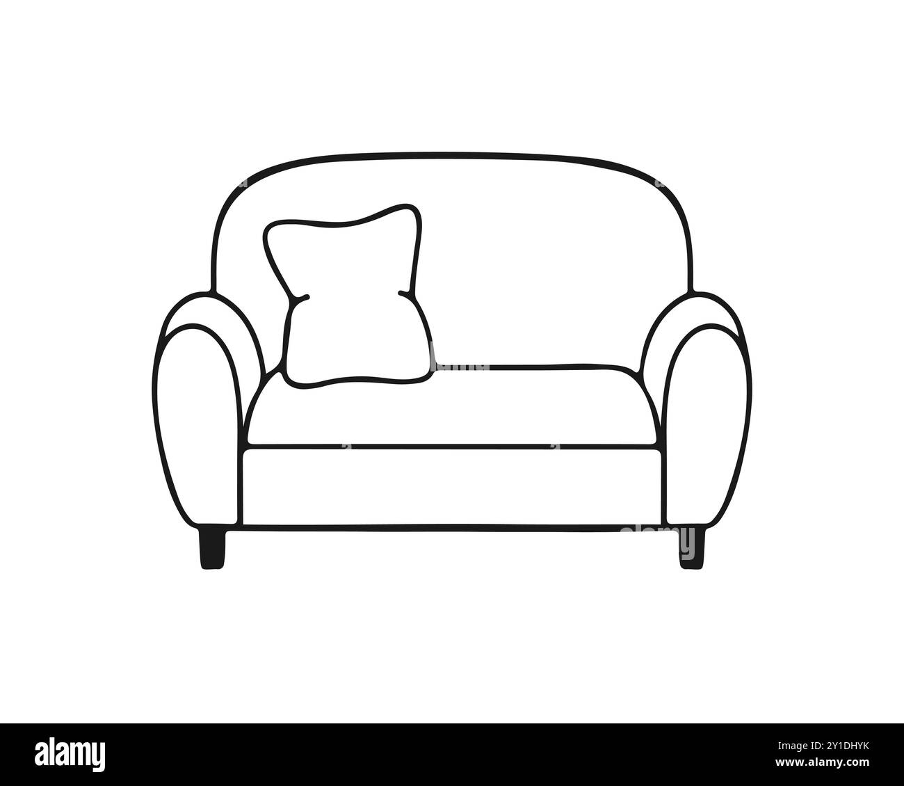Sofa drawing contour, style modern interior , isolated on white ...