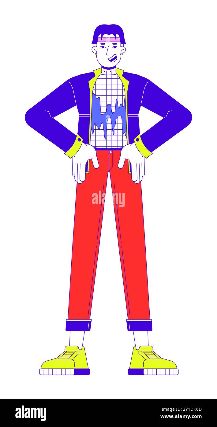 Stylish korean guy in power pose 2D linear cartoon character Stock ...