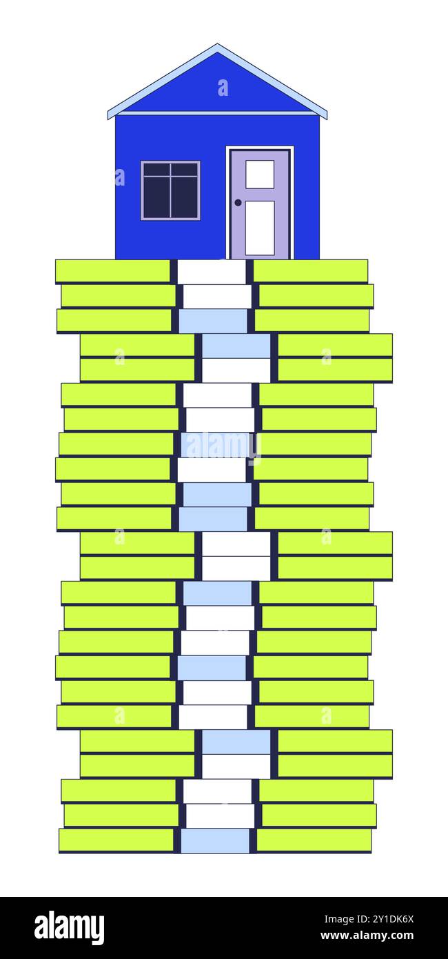 House on high cash money stack 2D linear cartoon object Stock Vector ...