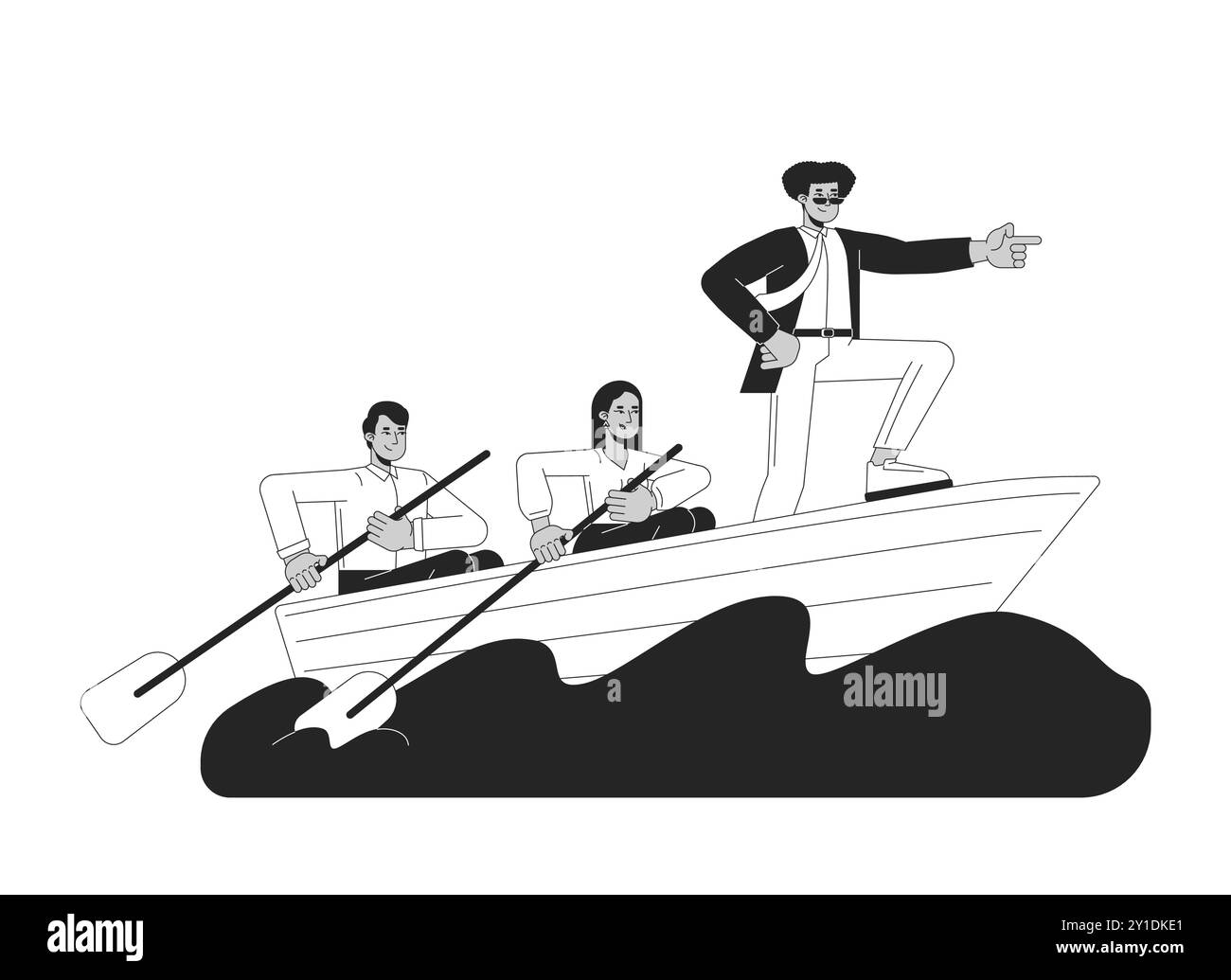 Showing way black and white cartoon flat illustration Stock Vector ...