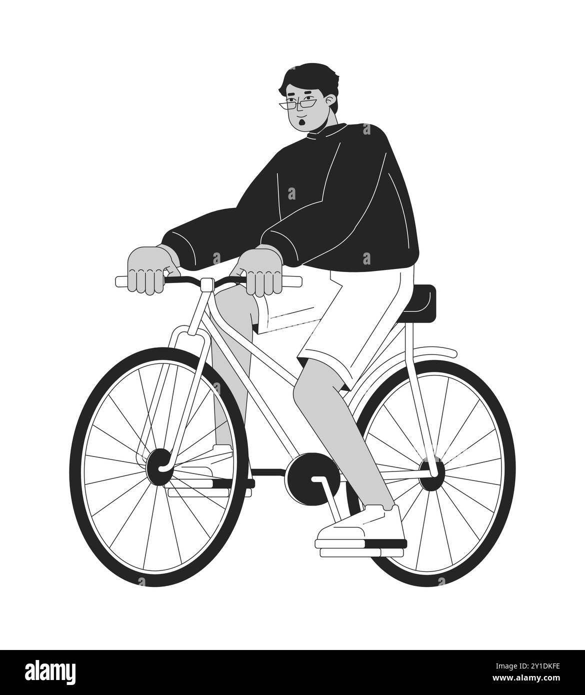 Arab man riding bicycle black and white 2D line cartoon character Stock ...