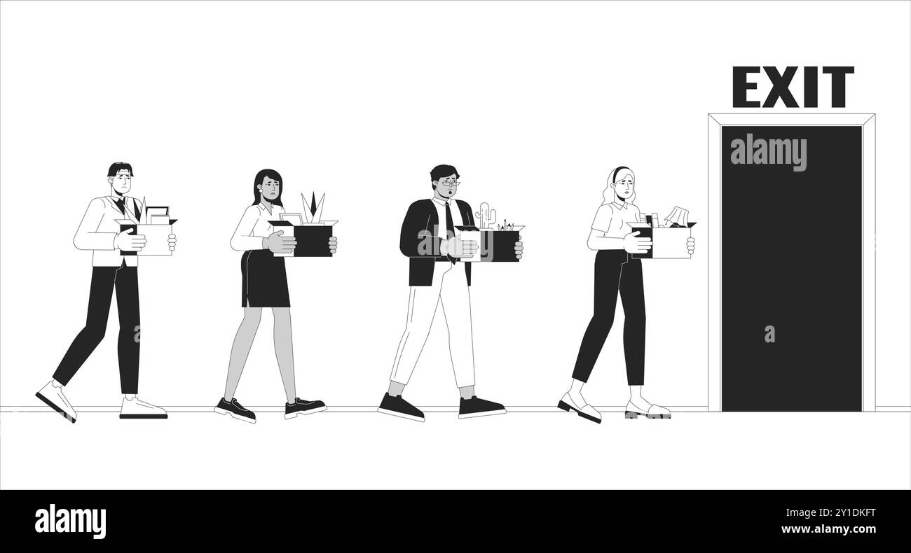 Big layoff black and white line illustration Stock Vector Image & Art ...