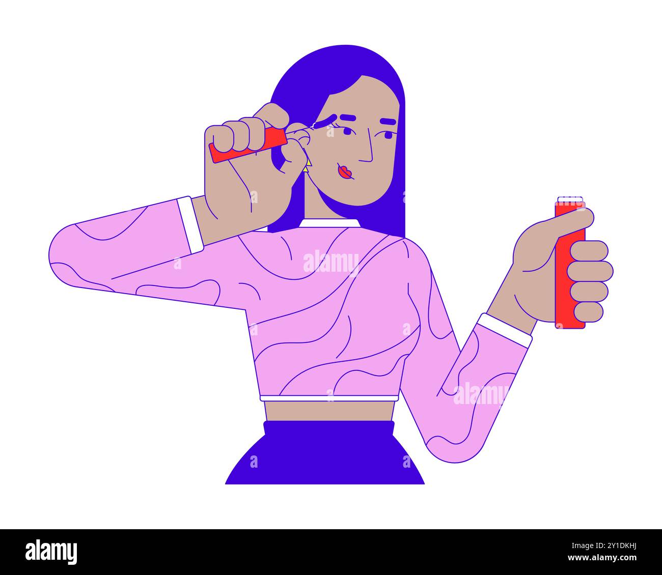 Middle eastern young woman mascara applying 2D linear cartoon character ...