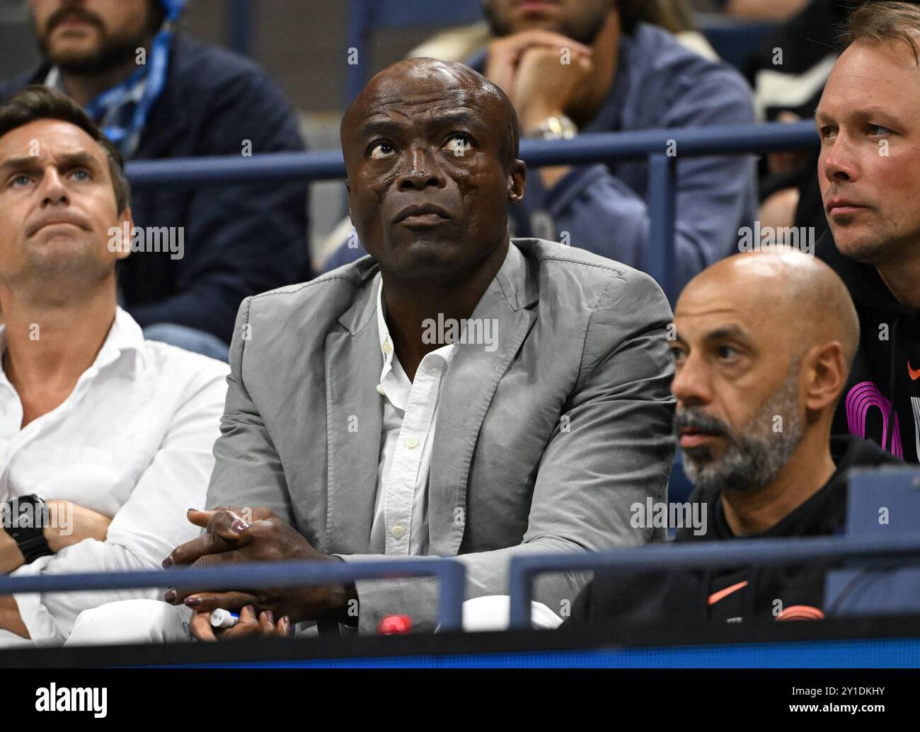 Seal is seen watching Jannik Sinner Vs Tommy Paul on Arthur Ashe ...
