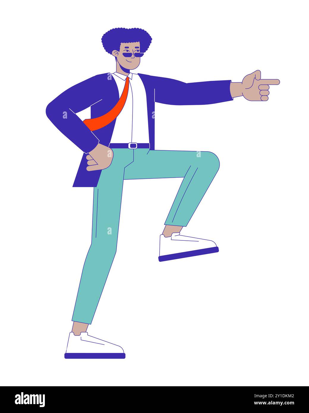 Confident latin american man showing direction 2D linear cartoon ...