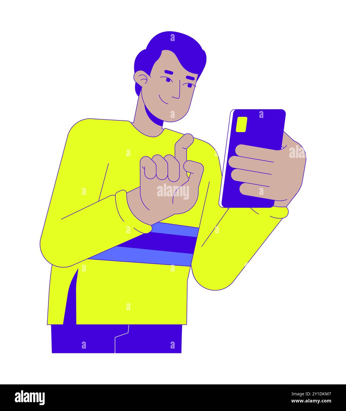 Gen z indian man typing smartphone 2D linear cartoon character Stock ...