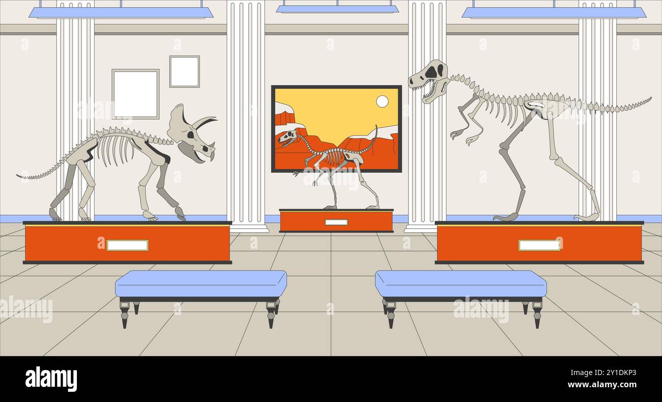 Dinosaur exhibition museum cartoon flat illustration Stock Vector Image ...