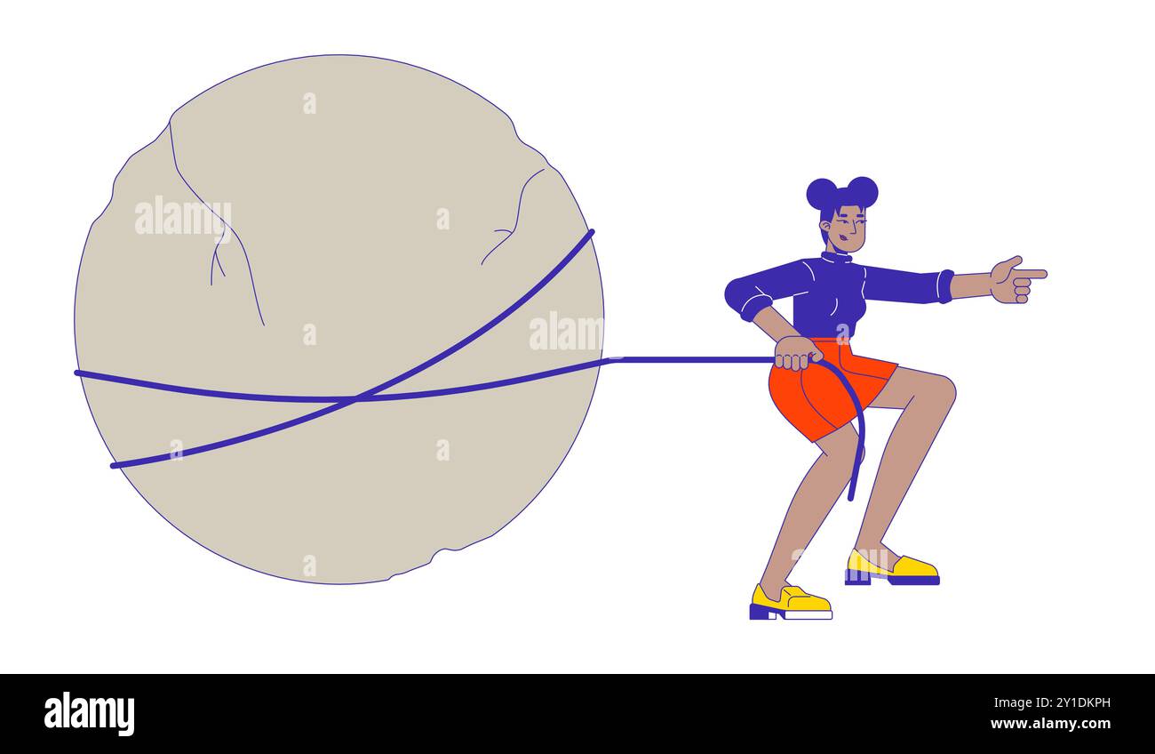 Black woman leader pulling rock 2D linear cartoon character Stock ...