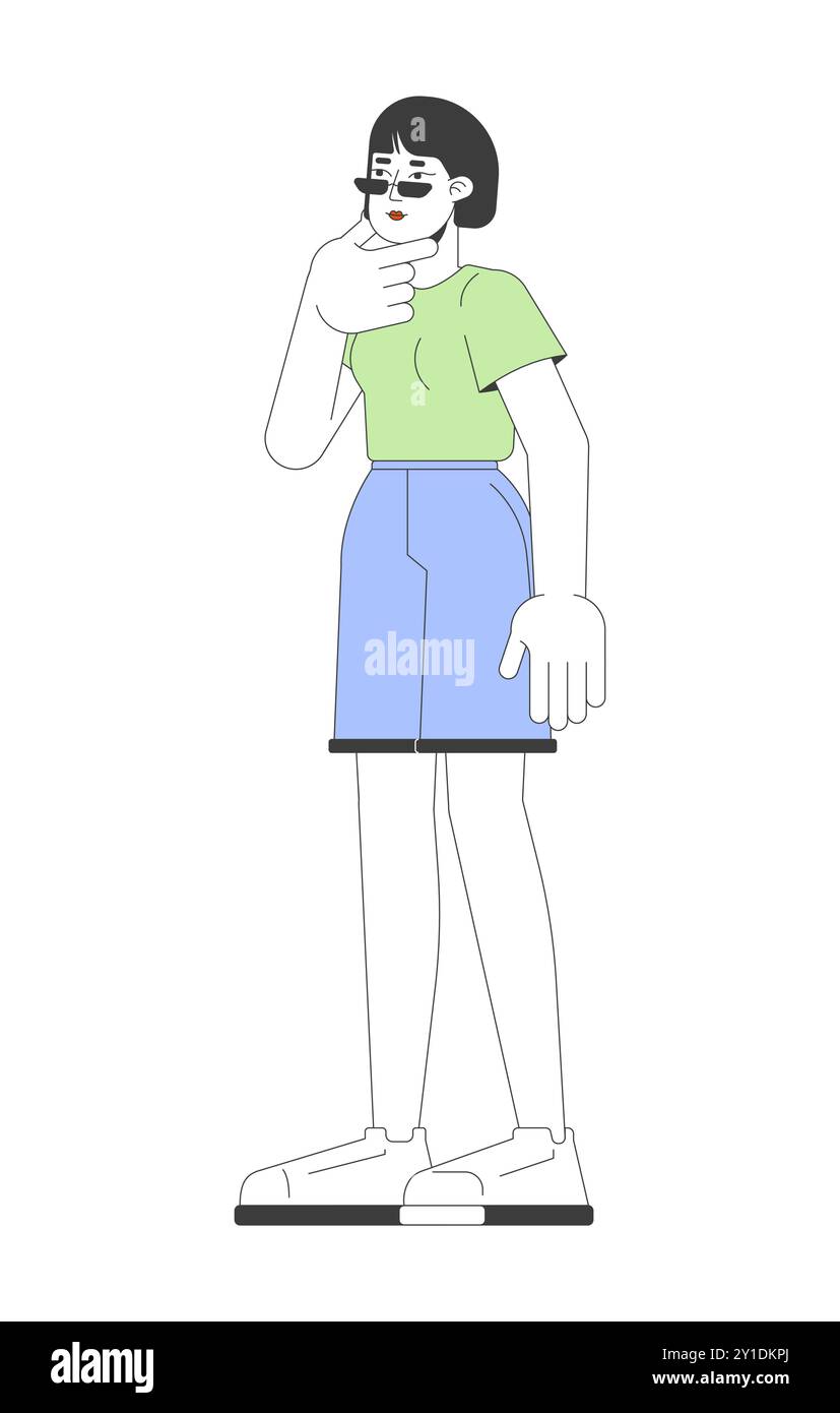 Korean female stroking chin 2D linear cartoon character Stock Vector ...