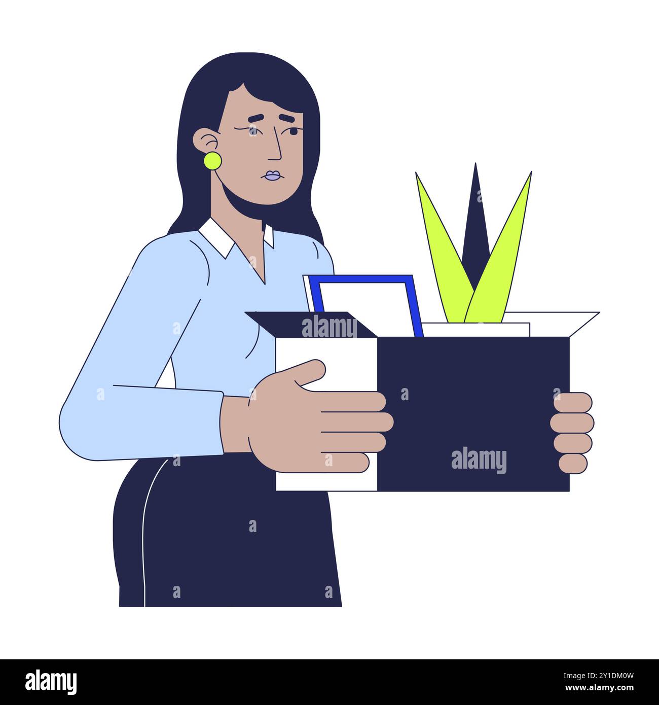 Depressed indian female losing job 2D linear cartoon character Stock ...