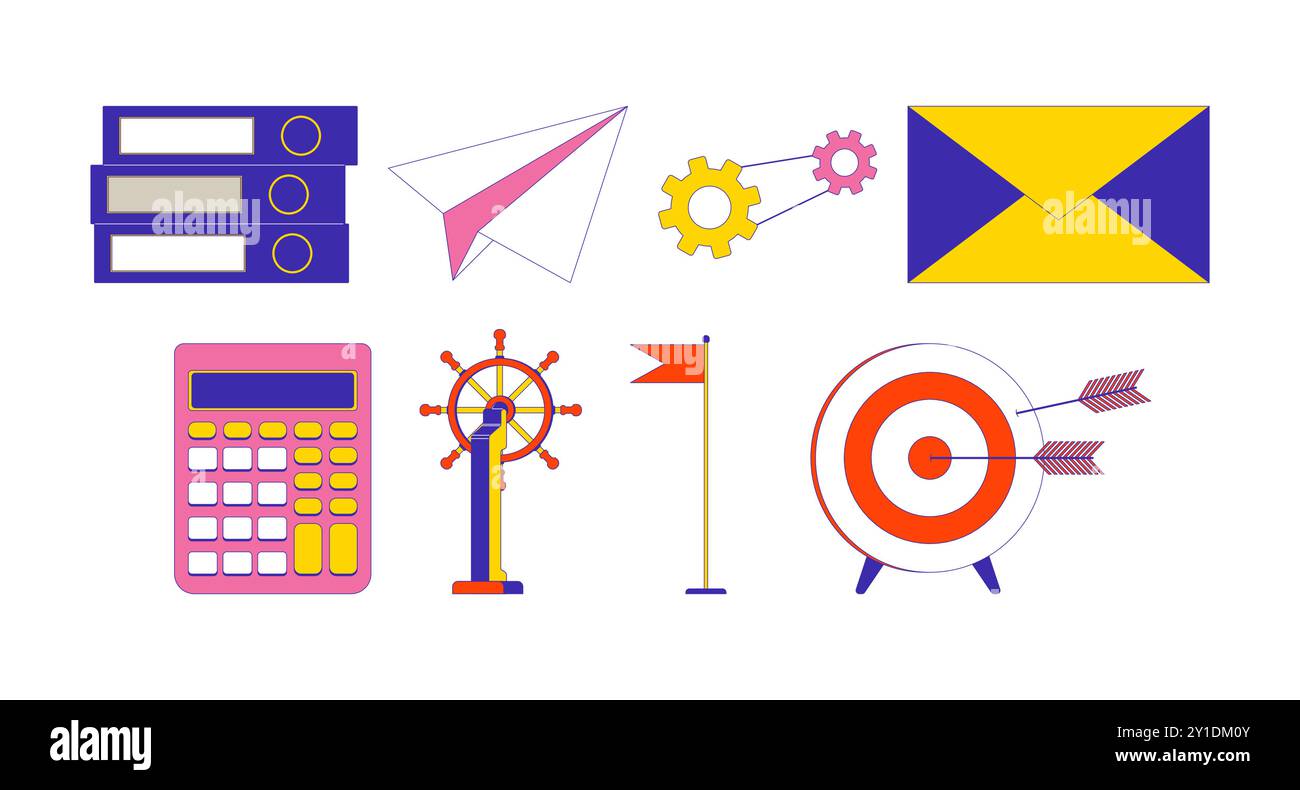 Office essentials 2D linear cartoon objects set Stock Vector Image & Art - Alamy