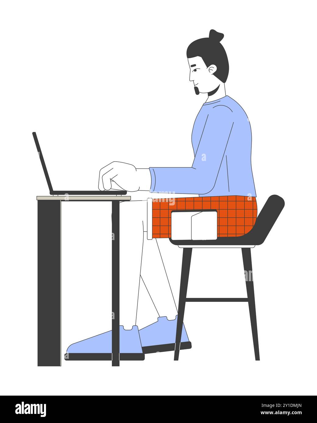 European man working on laptop 2D linear cartoon character Stock Vector ...