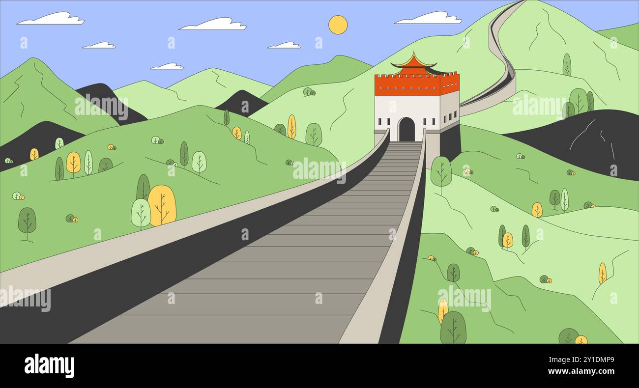 Beijing Great Wall of China cartoon flat illustration Stock Vector ...