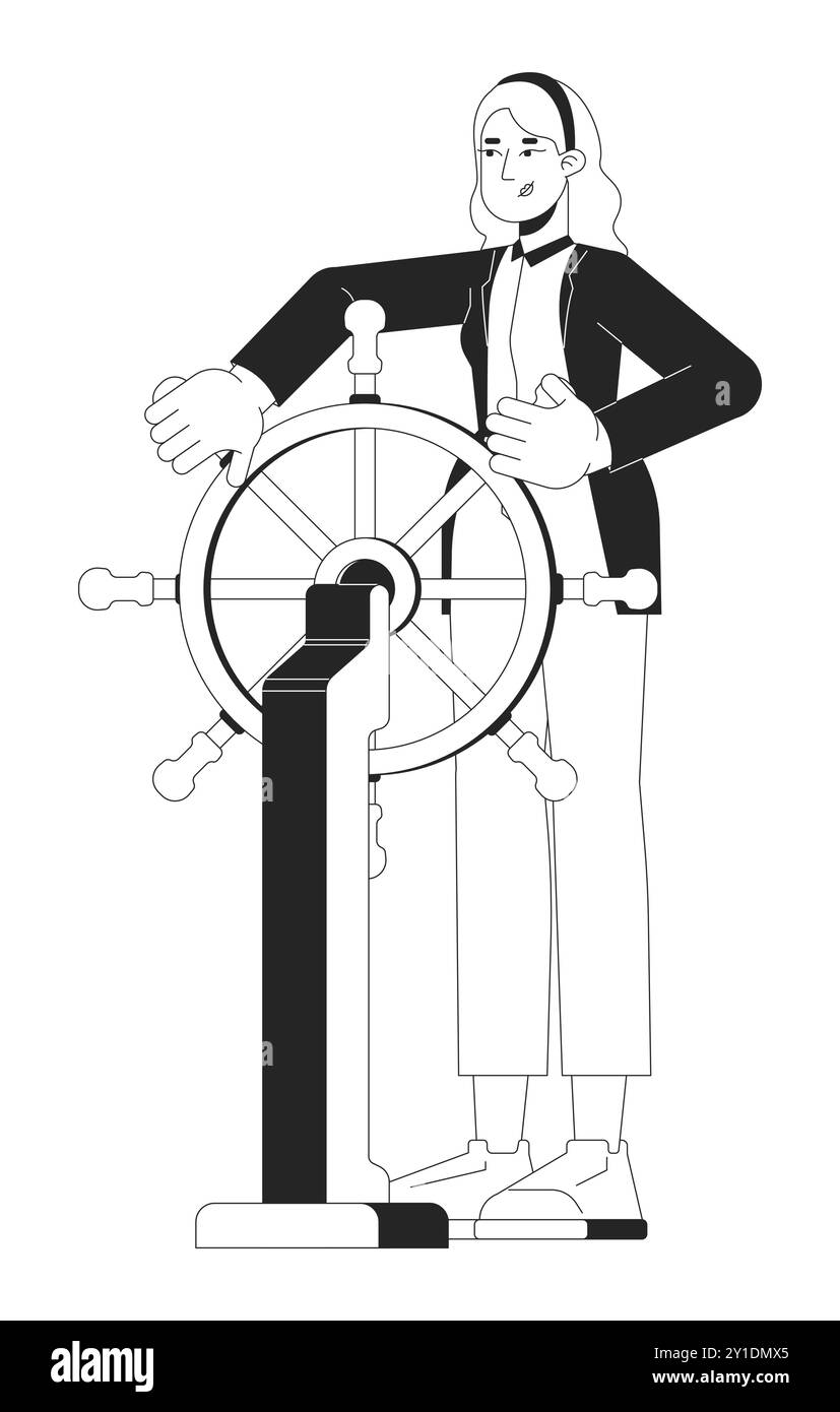 Blonde european woman at steering wheel 2D linear cartoon character ...