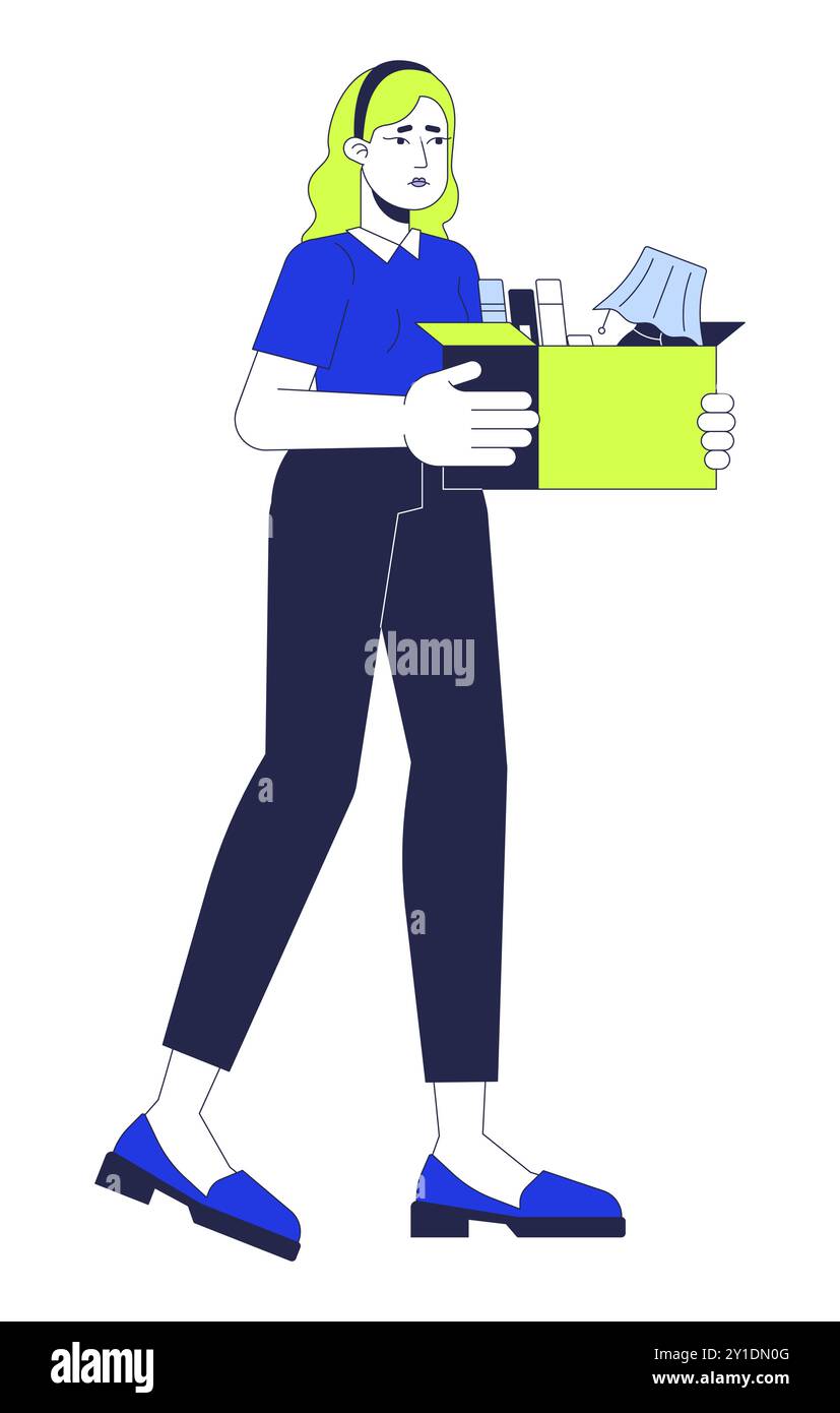 Sad european woman getting fired 2D linear cartoon character Stock ...