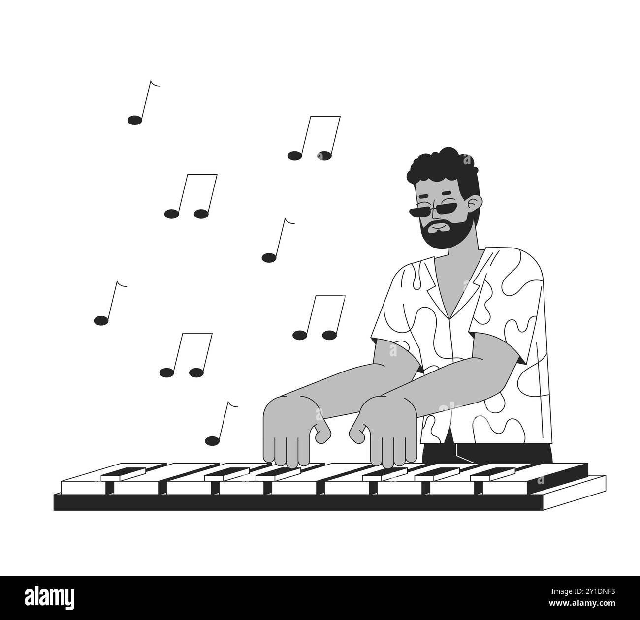 Inspired african american man playing music black and white 2D line cartoon character Stock ...