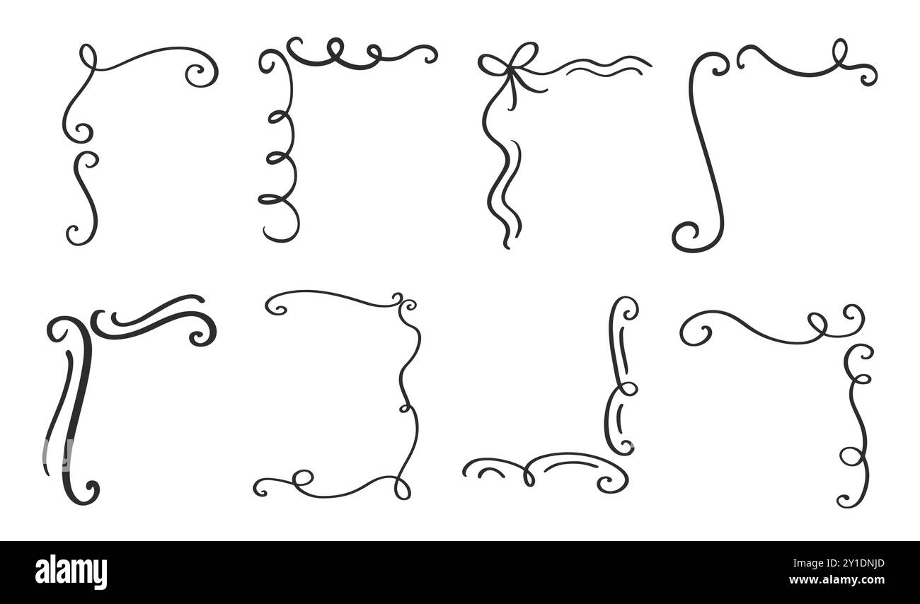 Hand Drawn Cute Flourish Frames Border Corners Set Stock Vector Image ...