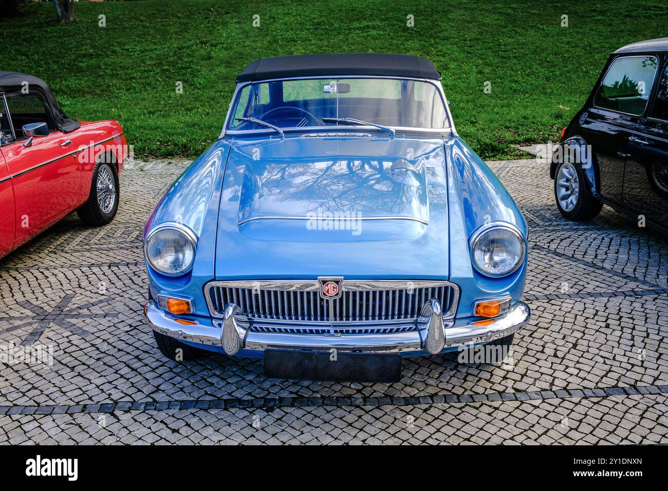 Lisbon, Portugal - Jan 20, 2024: A classic sky blue MGC roadster car ...