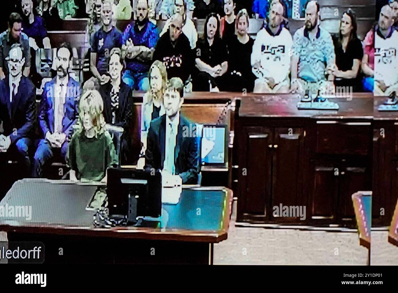 In this image made from a video monitor, Colt Gray, left, sits in the ...