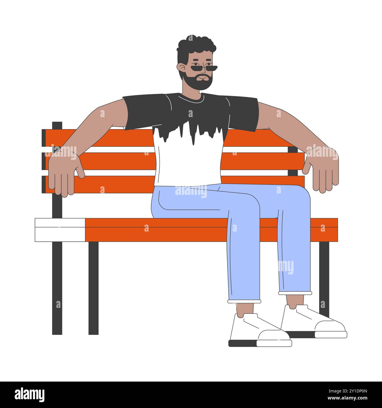 African american man sitting on bench 2D linear cartoon character Stock ...