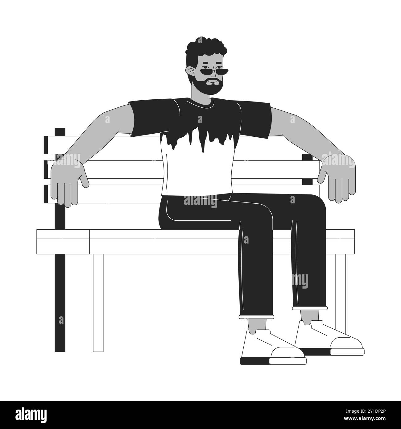 African american man sitting on bench black and white 2D line cartoon character Stock Vector ...