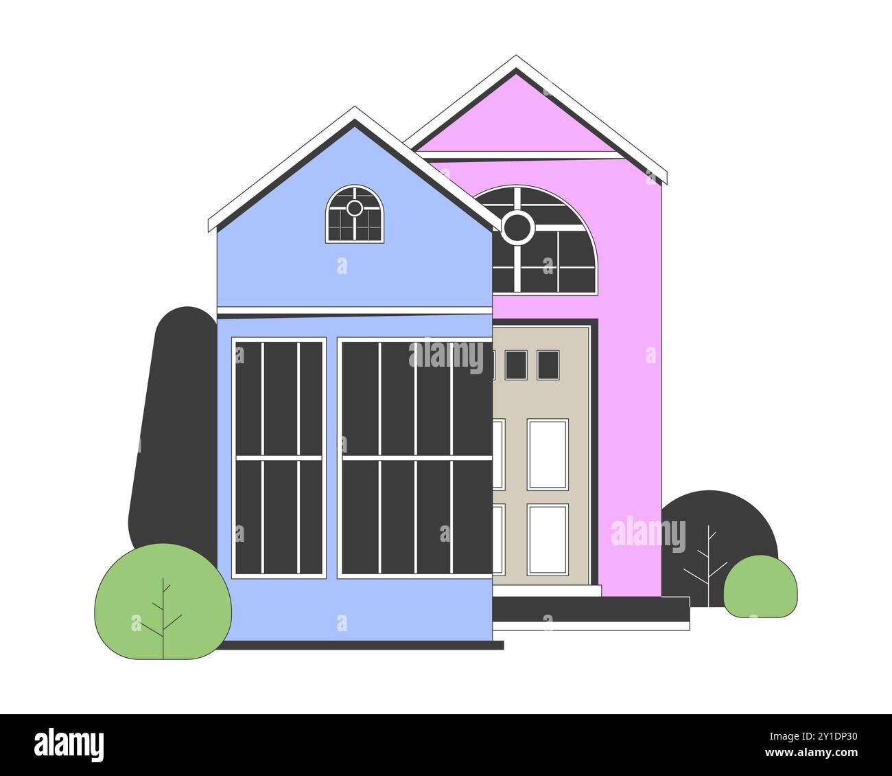 Residential building with glass facade 2D linear cartoon objects Stock ...