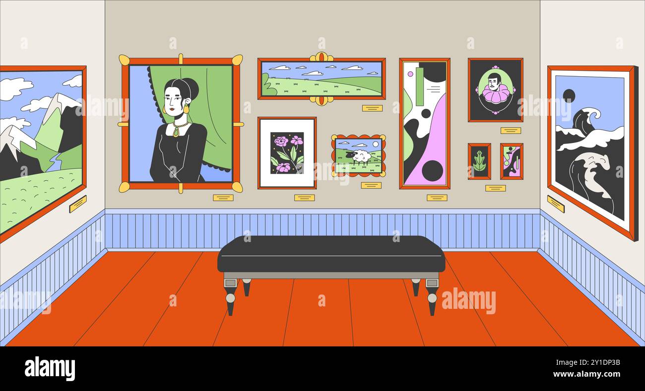 Museum art gallery cartoon flat illustration Stock Vector Image & Art ...