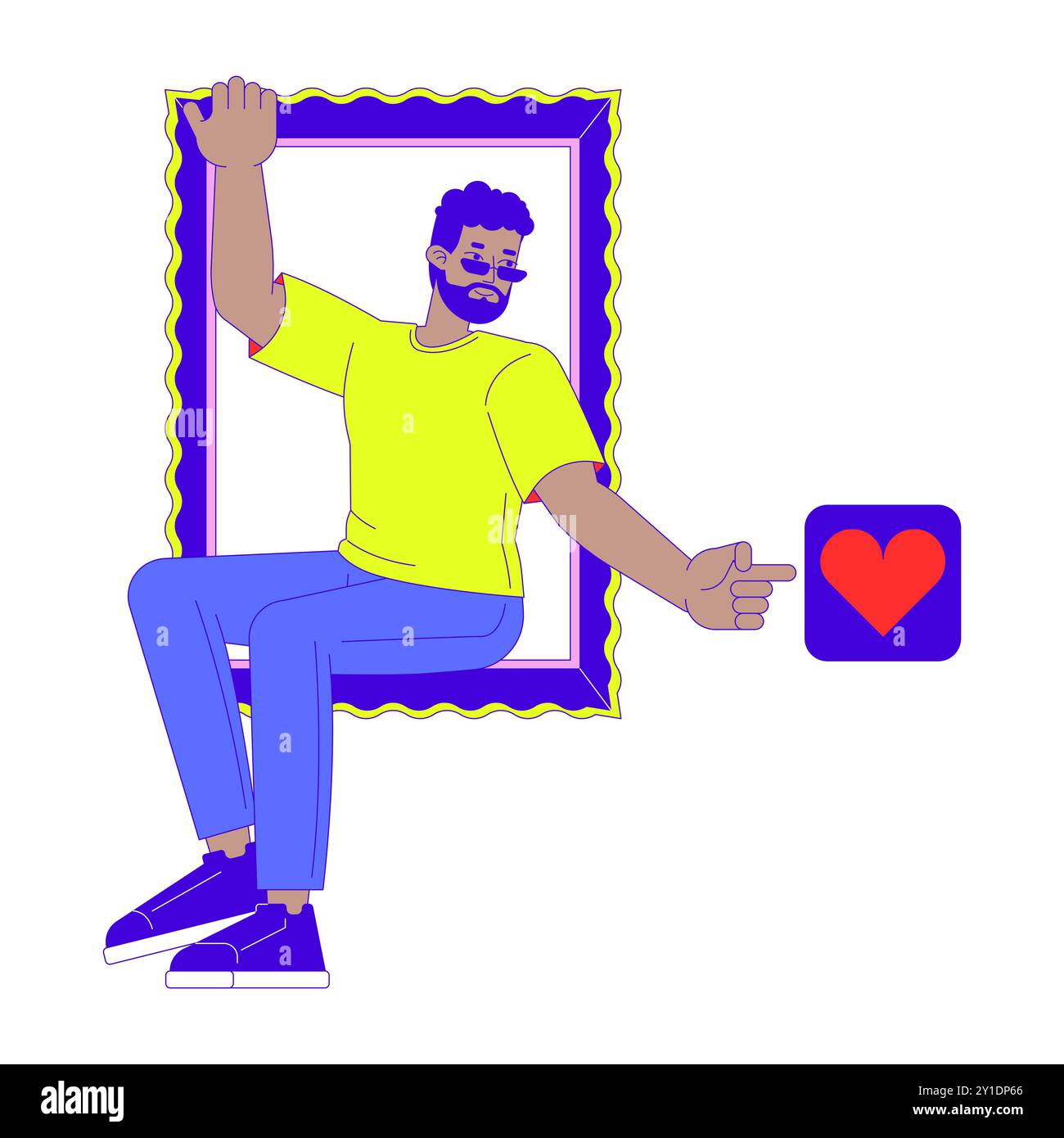 Black man clicking like on social media 2D linear cartoon character ...