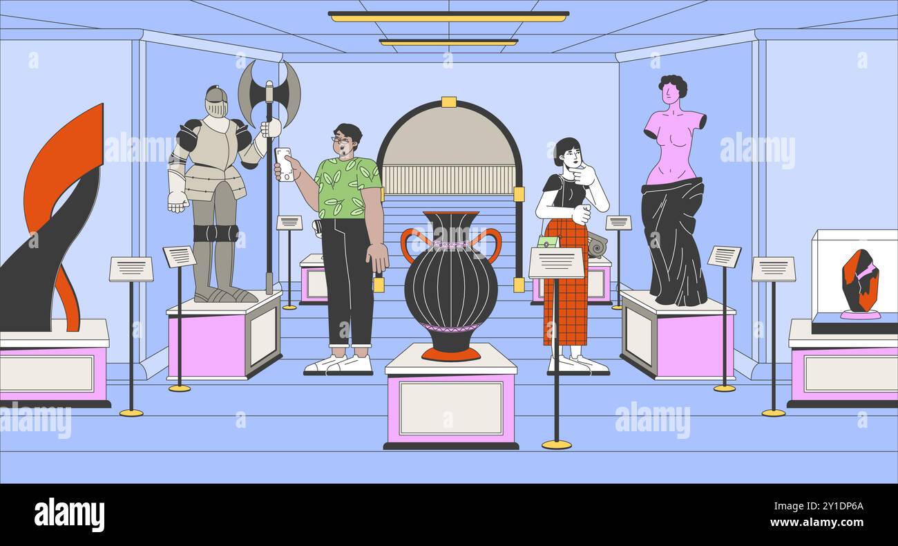Historic museum people cartoon flat illustration Stock Vector Image ...