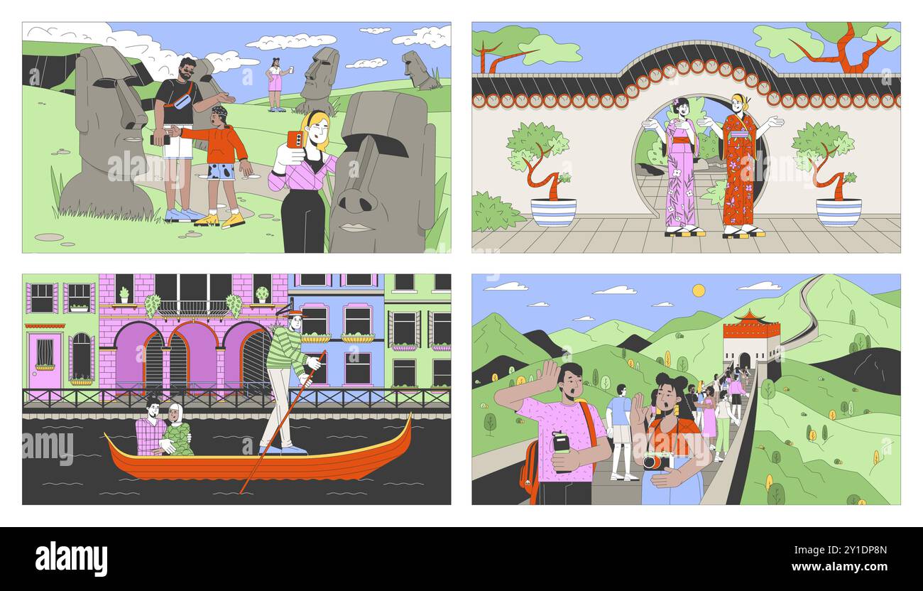 Landmarks sightseeing cartoon flat illustrations set Stock Vector Image ...